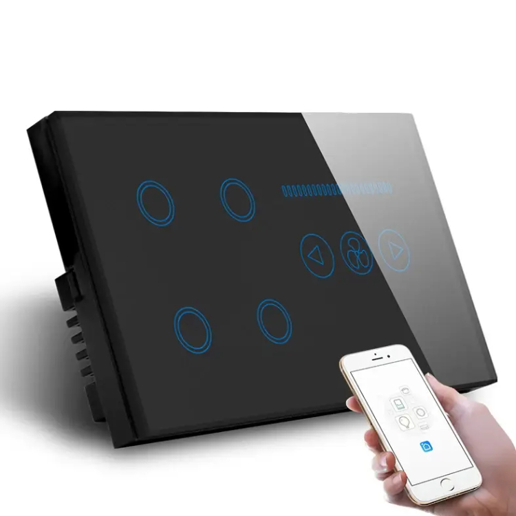 4-Gang Smart Touch Screen Glass Panel Switch - UK Standard Black